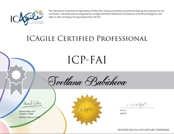 I have obtained ICP-FAI Certification – Svetlana Babicheva